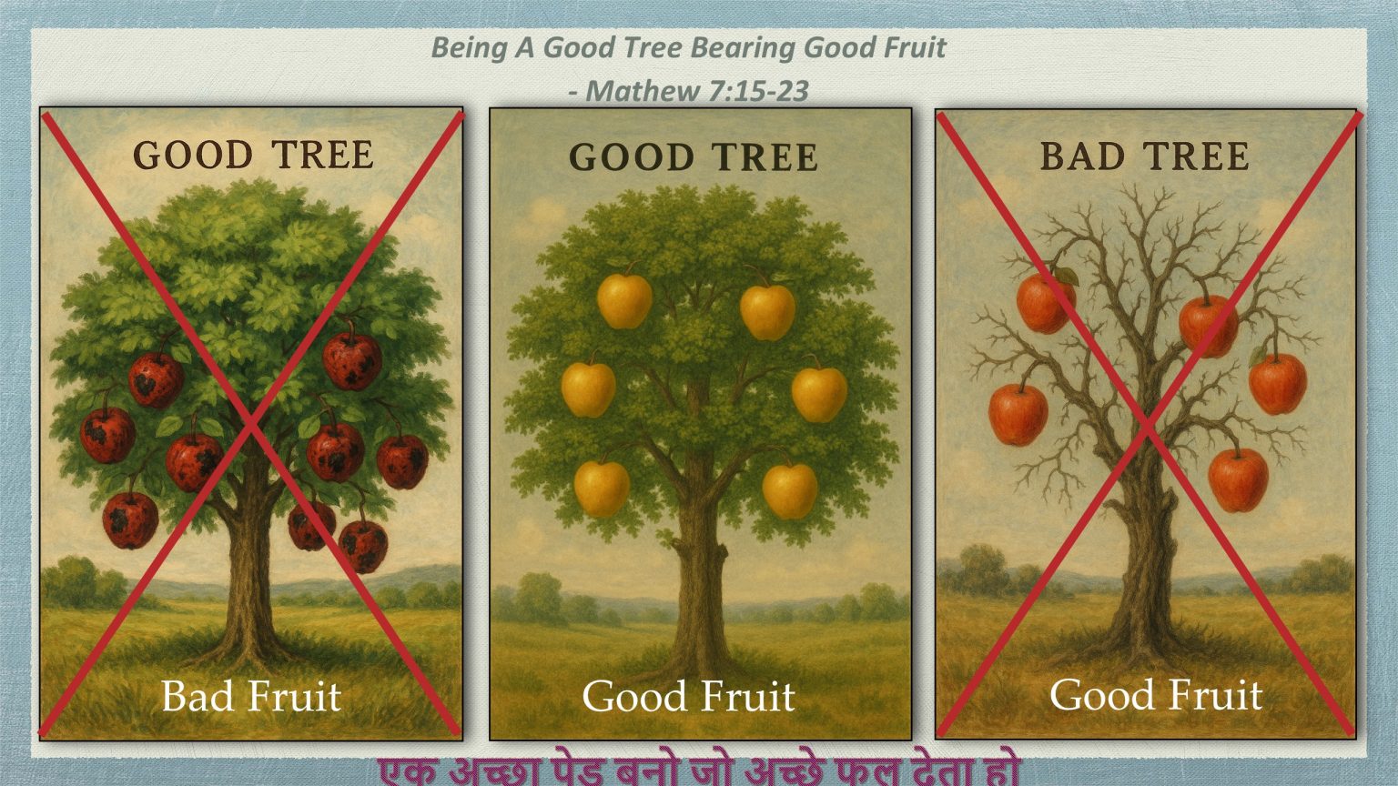 Being a good tree bearing good fruit एक अच्छा पेड़ बनो जो अच्छे फल देता ...